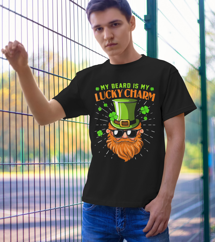 My Beard Is My Lucky Charm Saint Patrick Clover Hat Sunglasses T-Shirt