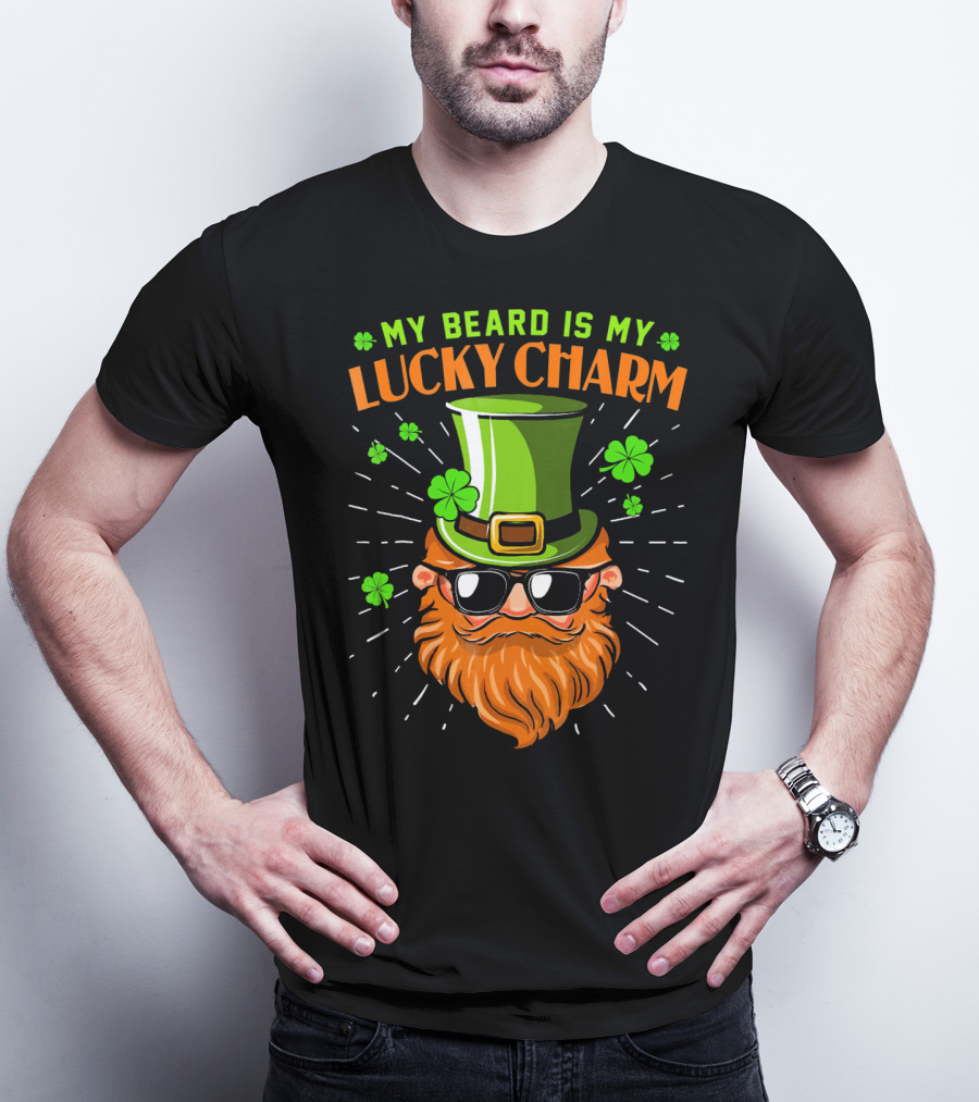 My Beard Is My Lucky Charm Saint Patrick Clover Hat Sunglasses T-Shirt