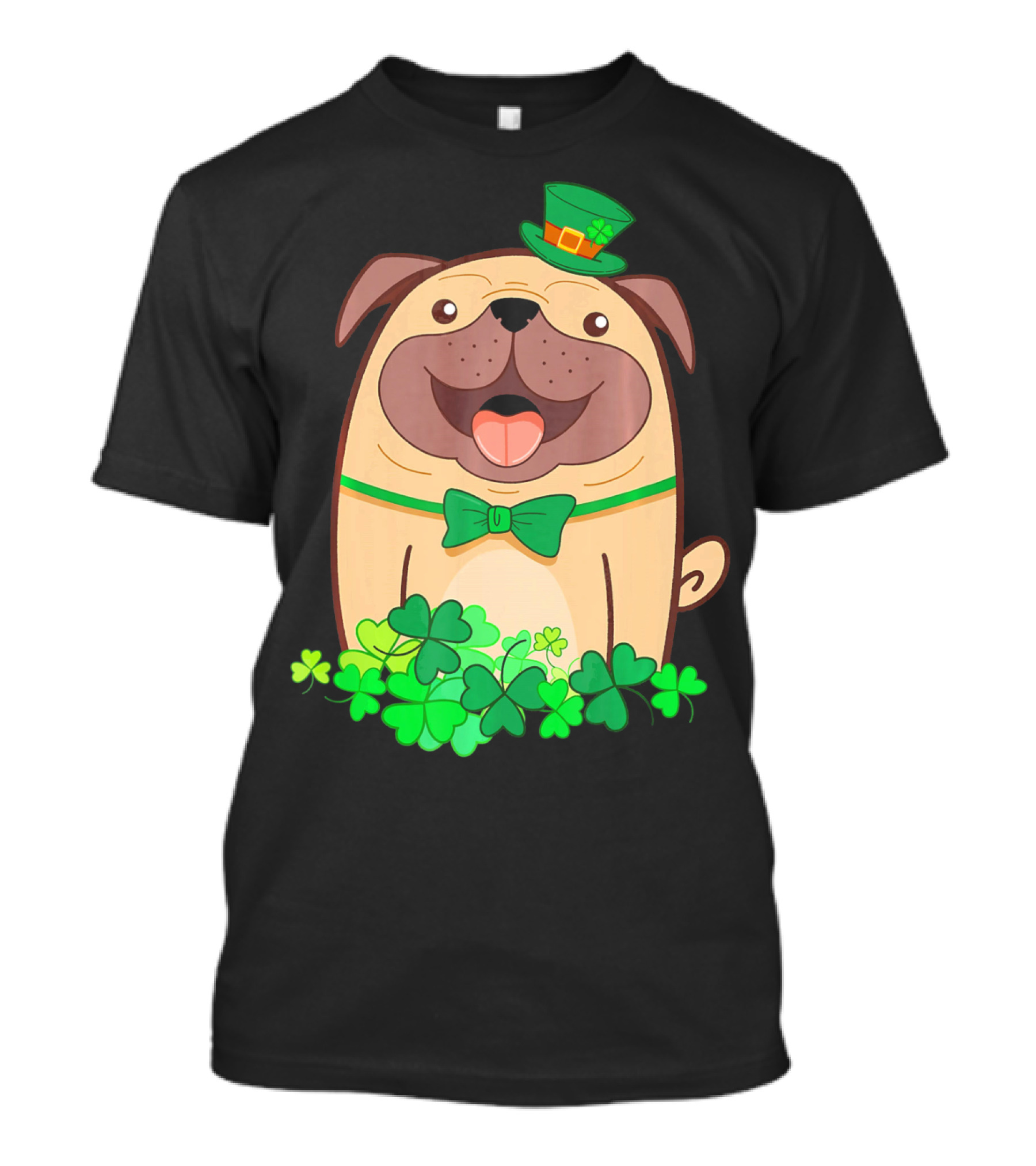 Cute Pug With Leprechaun Hat And Shamrocks T-Shirt