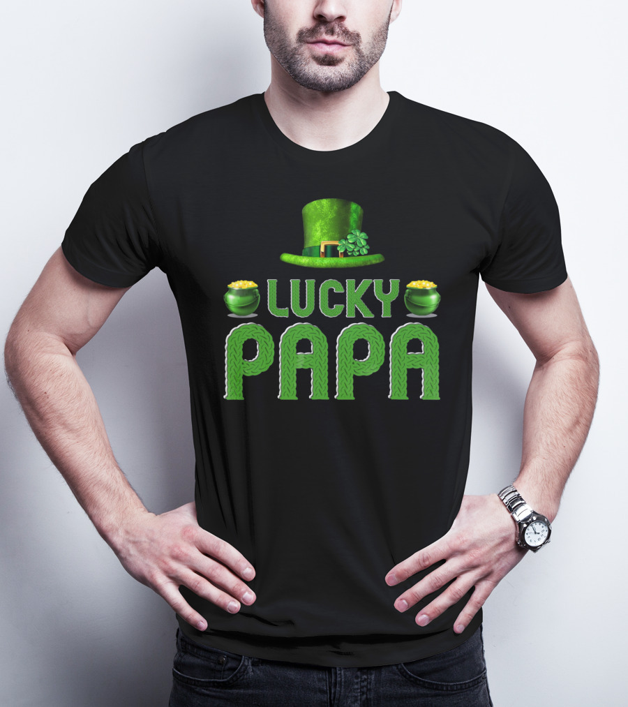 Lucky Papa Irish Family Clover Leprechaun Hat Gold T-Shirt