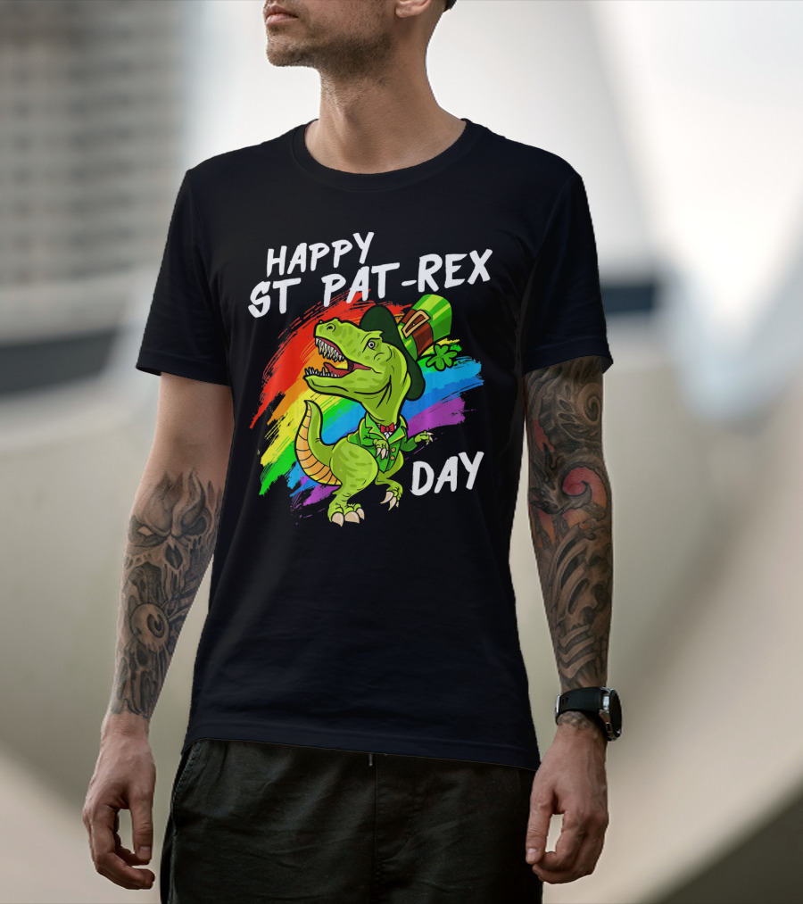 Happy St Pat Rex Day Cute St Patrick Dinosaur Rainbow T-Shirt