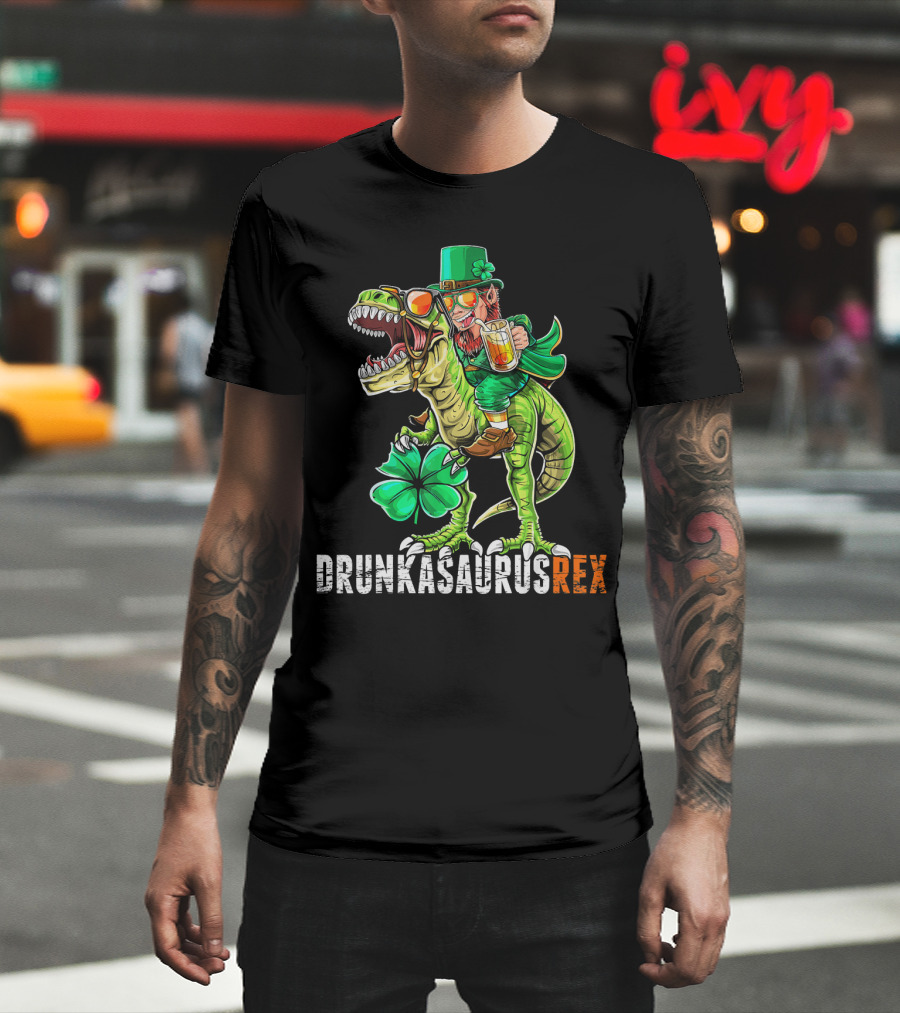 Drunkasaurus Rex St. Patrick's Day Leprechaun Dinosaur Fun T-Shirt