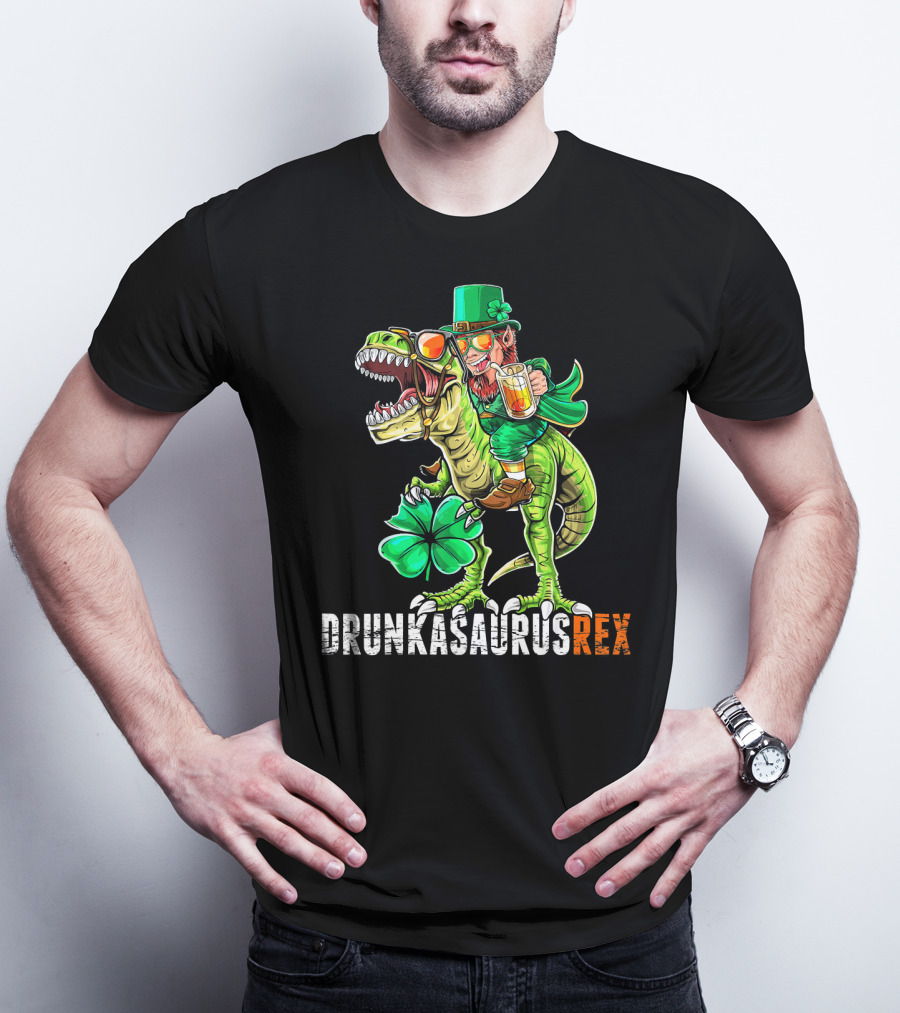 Drunkasaurus Rex St. Patrick's Day Leprechaun Dinosaur Fun T-Shirt