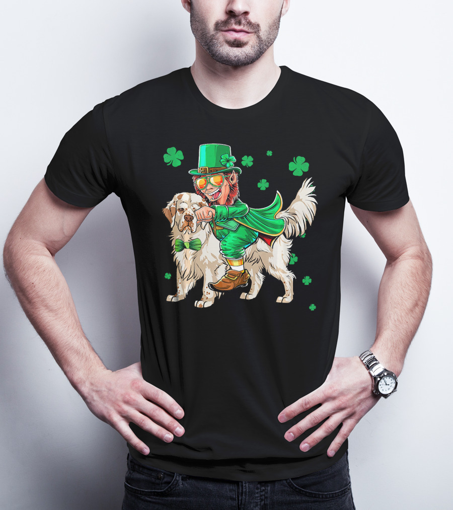Leprechaun Clumber Spaniel Shamrock St. Patrick's Day T-Shirt