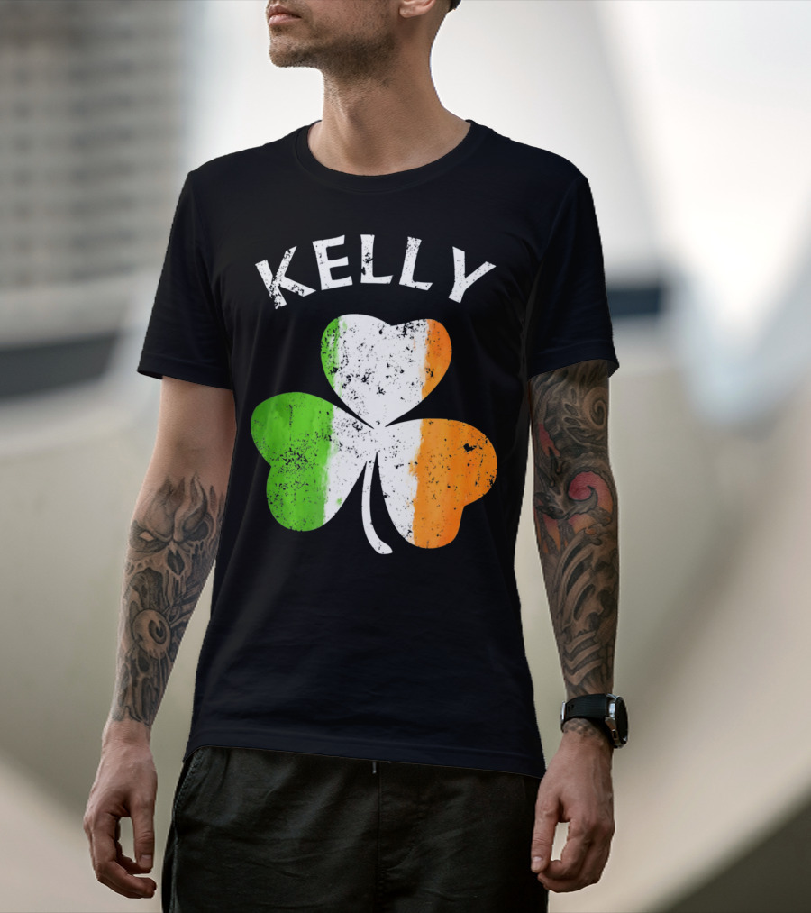 Kelly Irish Shamrock St Patricks Grunge Style Flag T-Shirt
