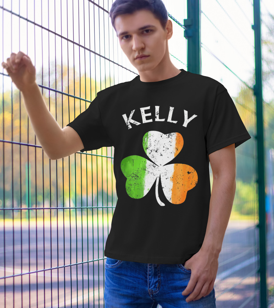Kelly Irish Shamrock St Patricks Grunge Style Flag T-Shirt