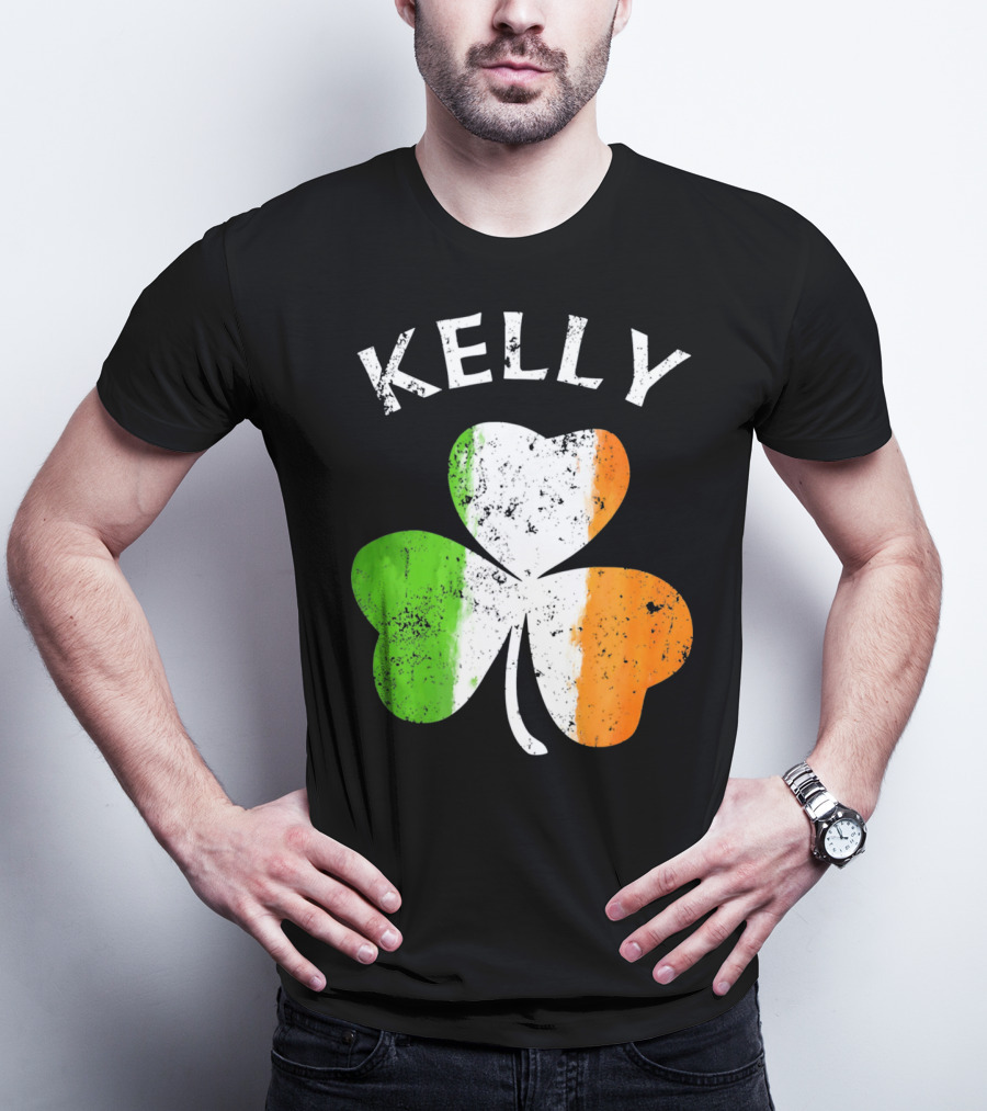 Kelly Irish Shamrock St Patricks Grunge Style Flag T-Shirt