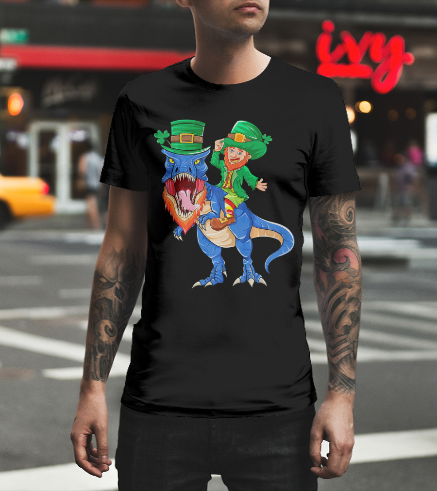 T Rex Dinosaur Ridden By Leprechaun St Patricks Day T-Shirt