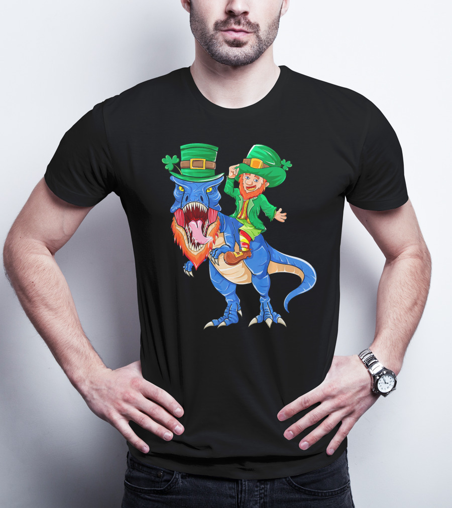 T Rex Dinosaur Ridden By Leprechaun St Patricks Day T-Shirt