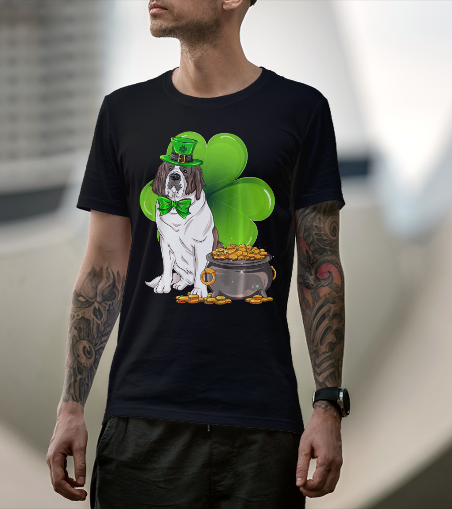Saint Bernard Leprechaun St Patricks Day Pot Of Gold Clover T-Shirt