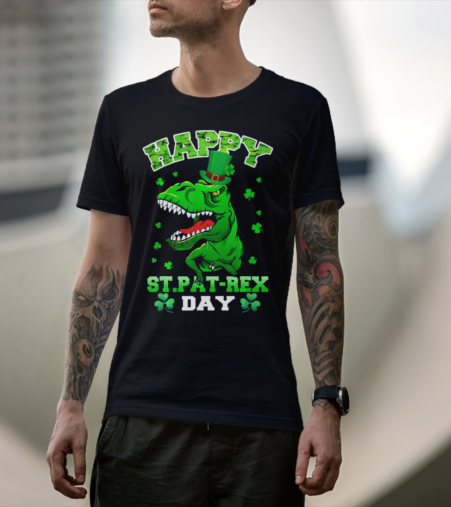 Happy St. Pat-Rex Day Dinosaur With Shamrocks T-Shirt