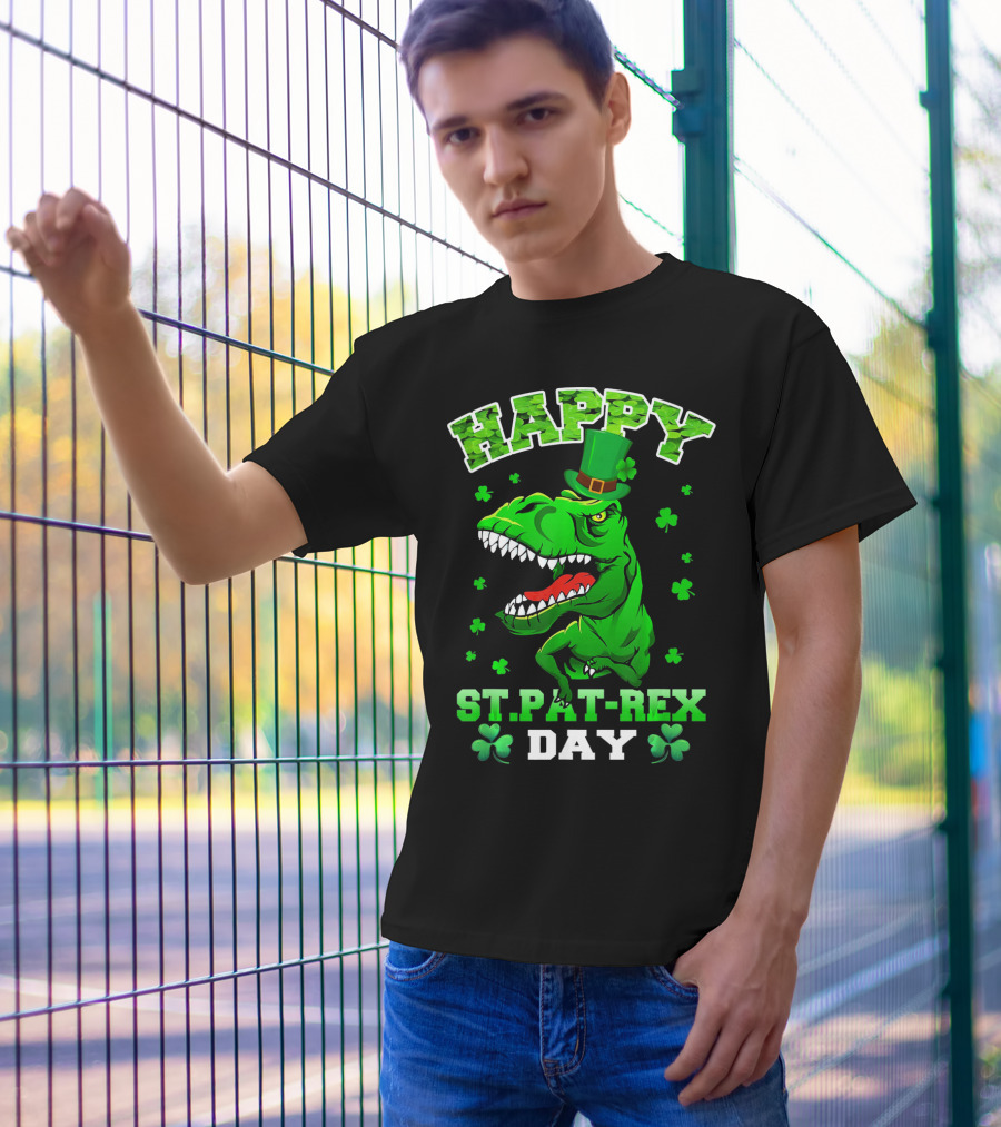 Happy St. Pat-Rex Day Dinosaur With Shamrocks T-Shirt