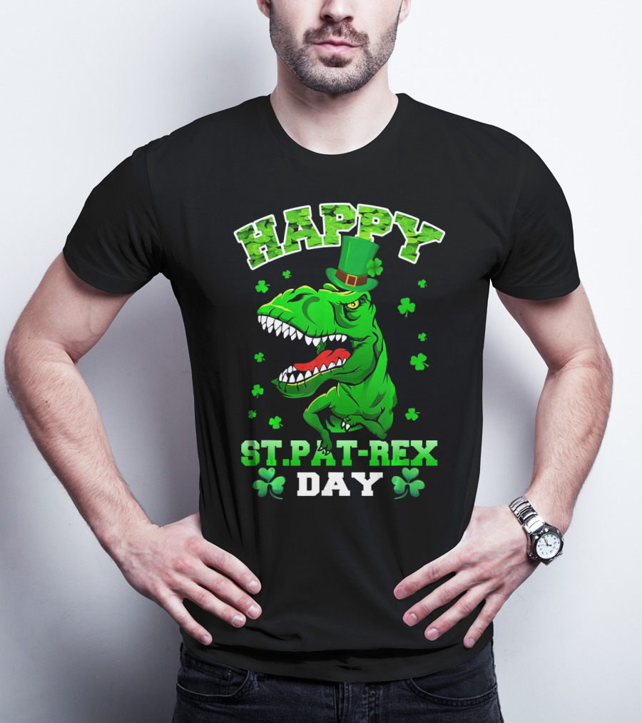 Happy St. Pat-Rex Day Dinosaur With Shamrocks T-Shirt