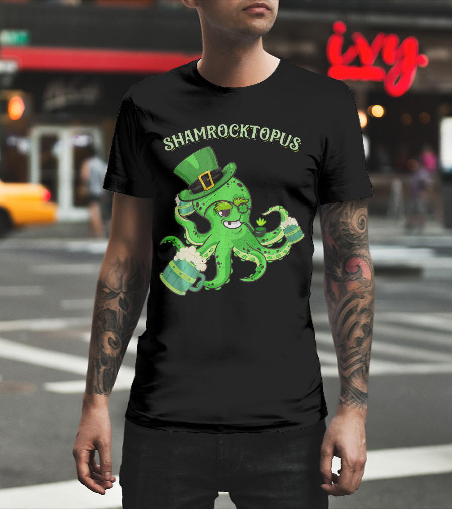 Shamrocktopus Octopus Leprechaun St. Pat Green Hat Beer Mugs T-Shirt
