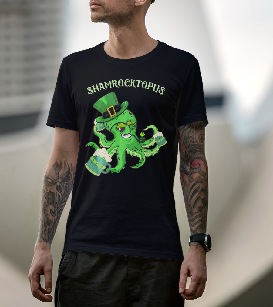 Shamrocktopus Octopus Leprechaun St. Pat Green Hat Beer Mugs T-Shirt
