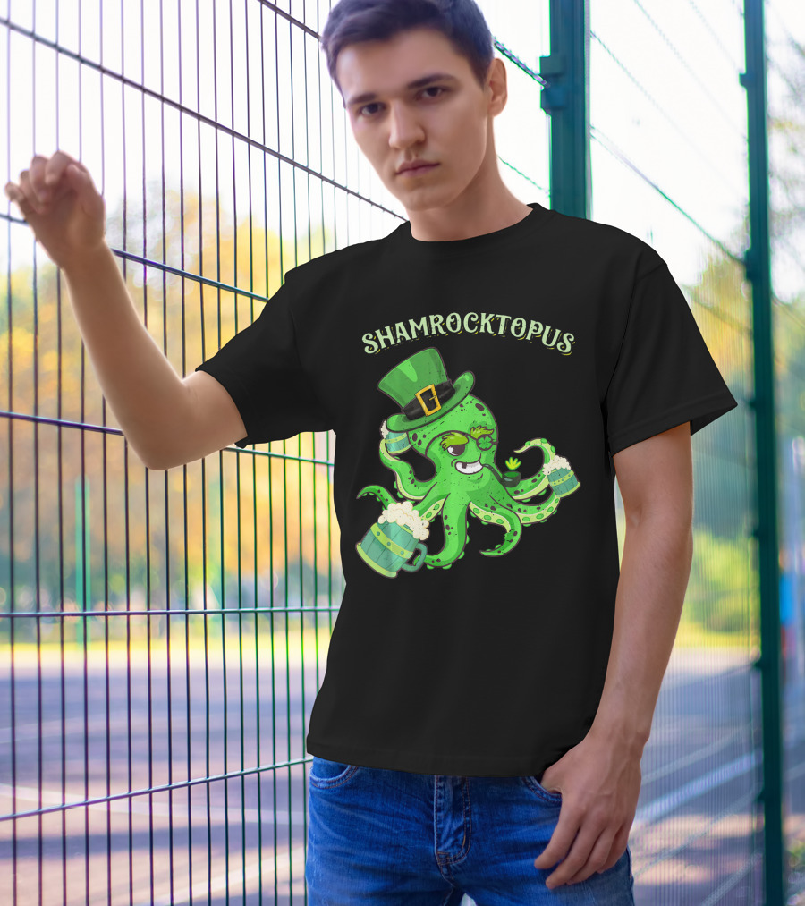 Shamrocktopus Octopus Leprechaun St. Pat Green Hat Beer Mugs T-Shirt