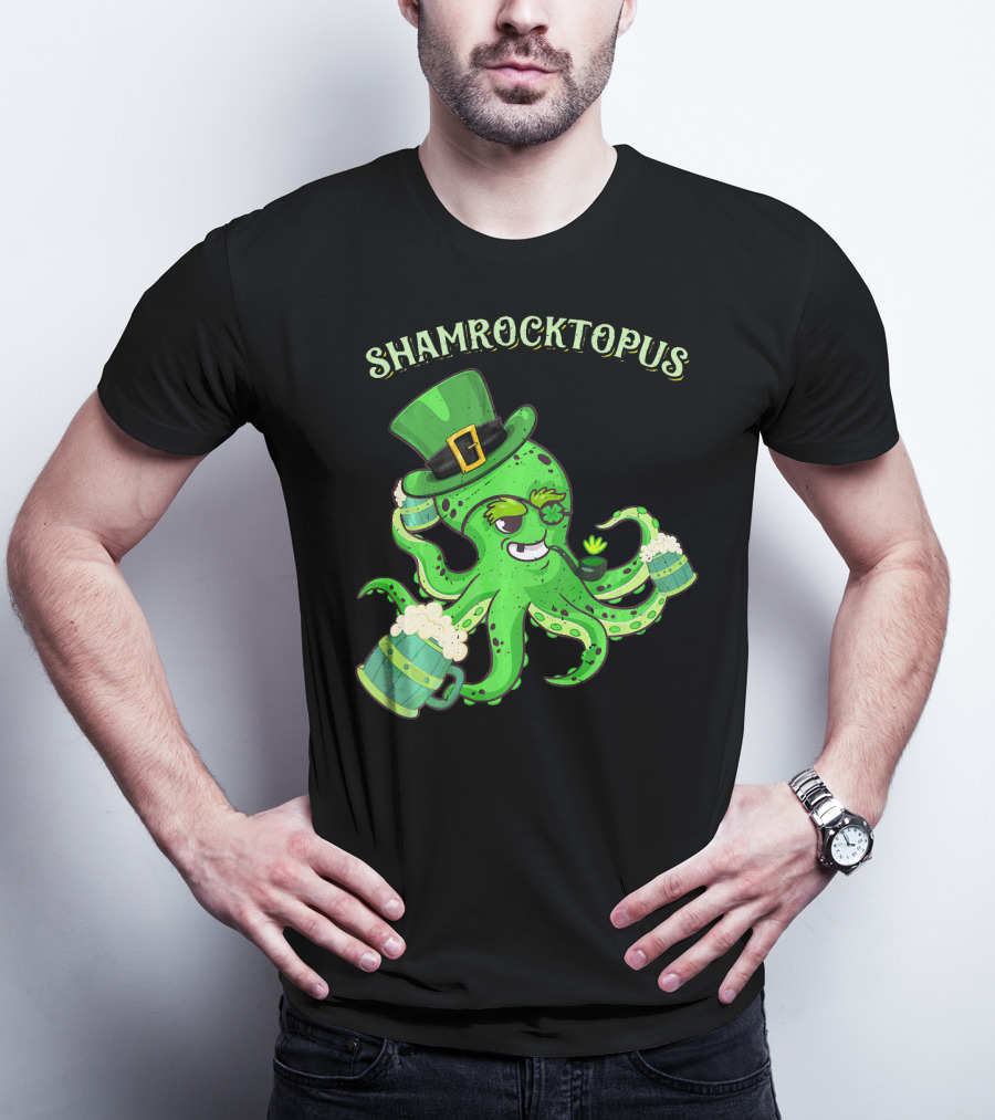 Shamrocktopus Octopus Leprechaun St. Pat Green Hat Beer Mugs T-Shirt