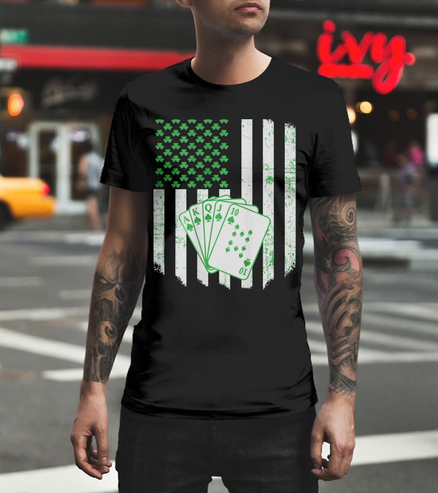 Irish Poker Flag With Shamrock And Playing Cards T-Shirt