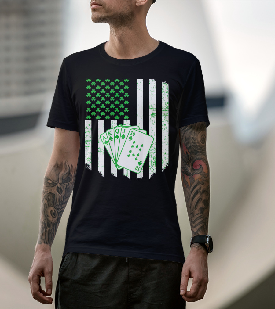 Irish Poker Flag With Shamrock And Playing Cards T-Shirt