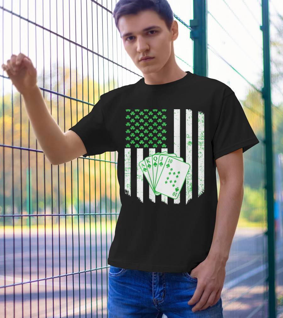 Irish Poker Flag With Shamrock And Playing Cards T-Shirt