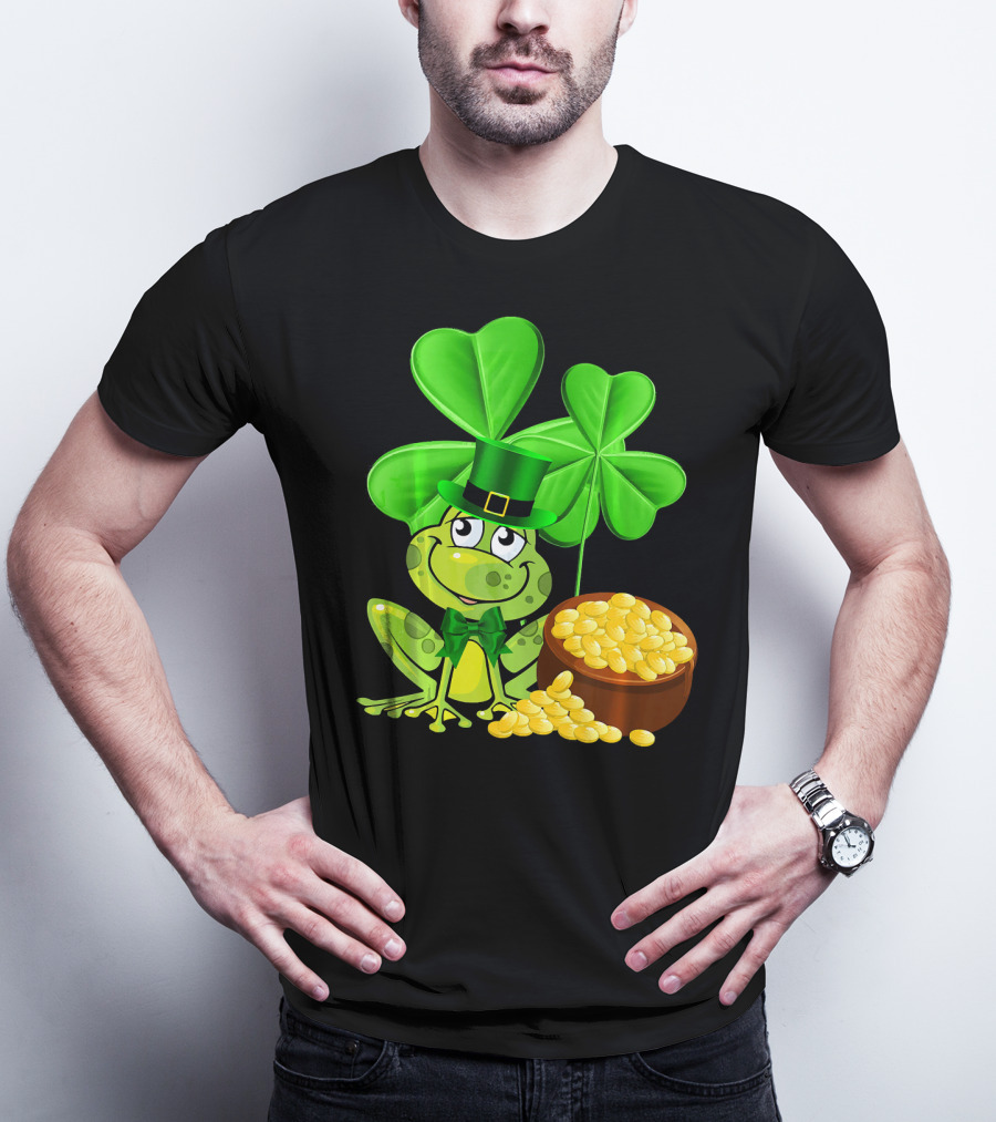 Leprechaun Frog St. Patrick's Day Shamrock Gold Coins T-Shirt