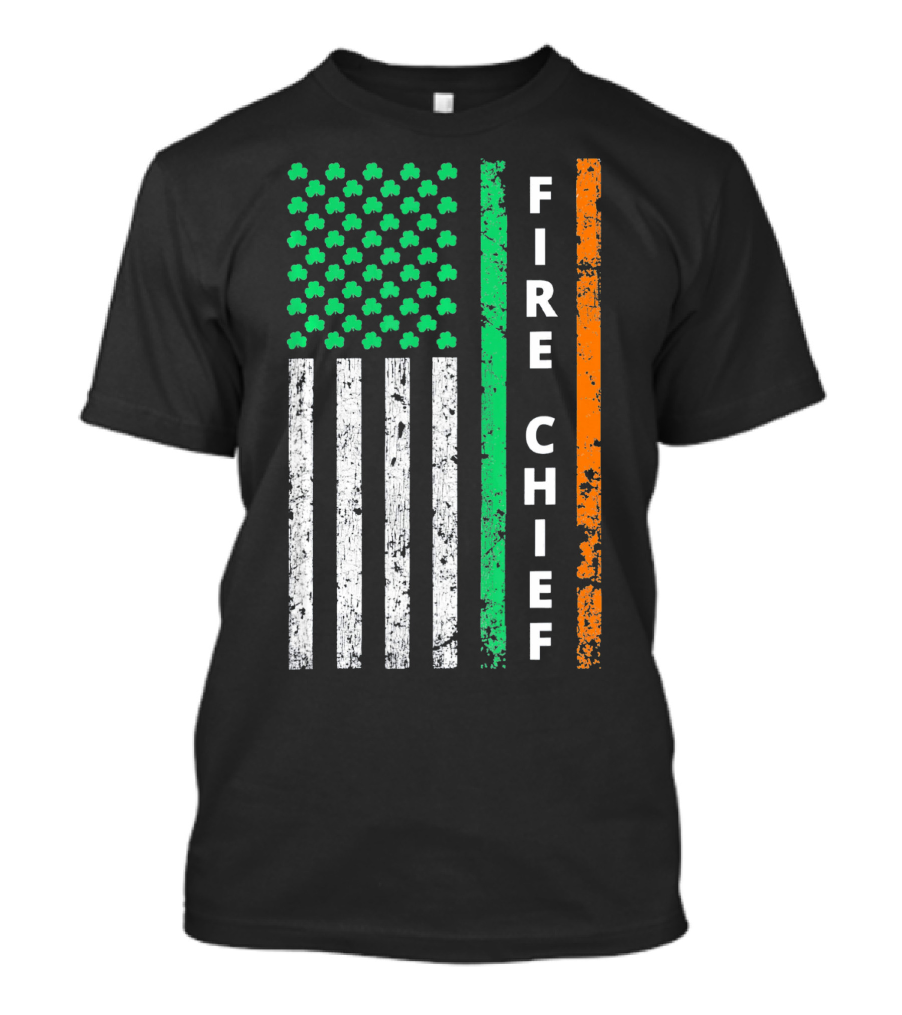 Fire Chief Irish Shamrock American Flag T-Shirt