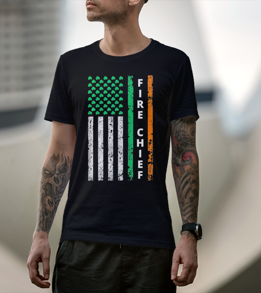 Fire Chief Irish Shamrock American Flag T-Shirt