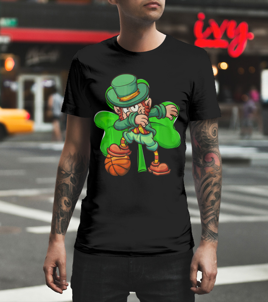 Dabbing Leprechaun With Basketball And Shamrock T-Shirt