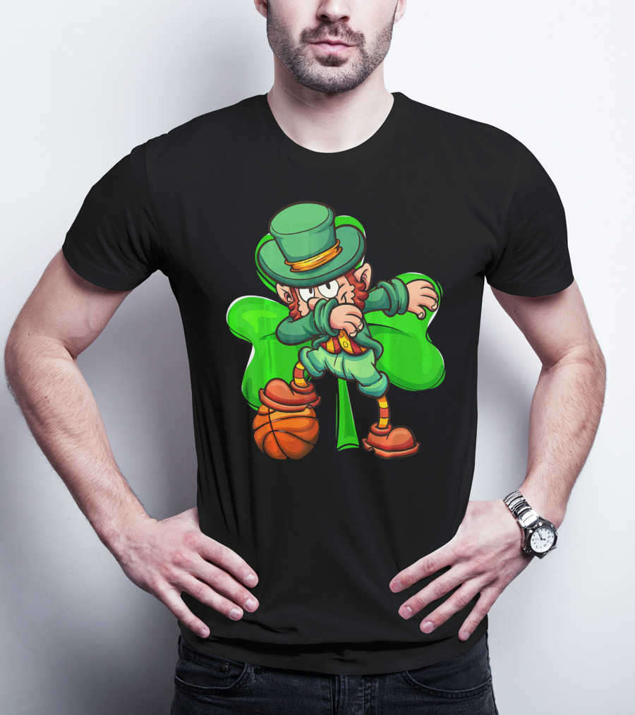 Dabbing Leprechaun With Basketball And Shamrock T-Shirt