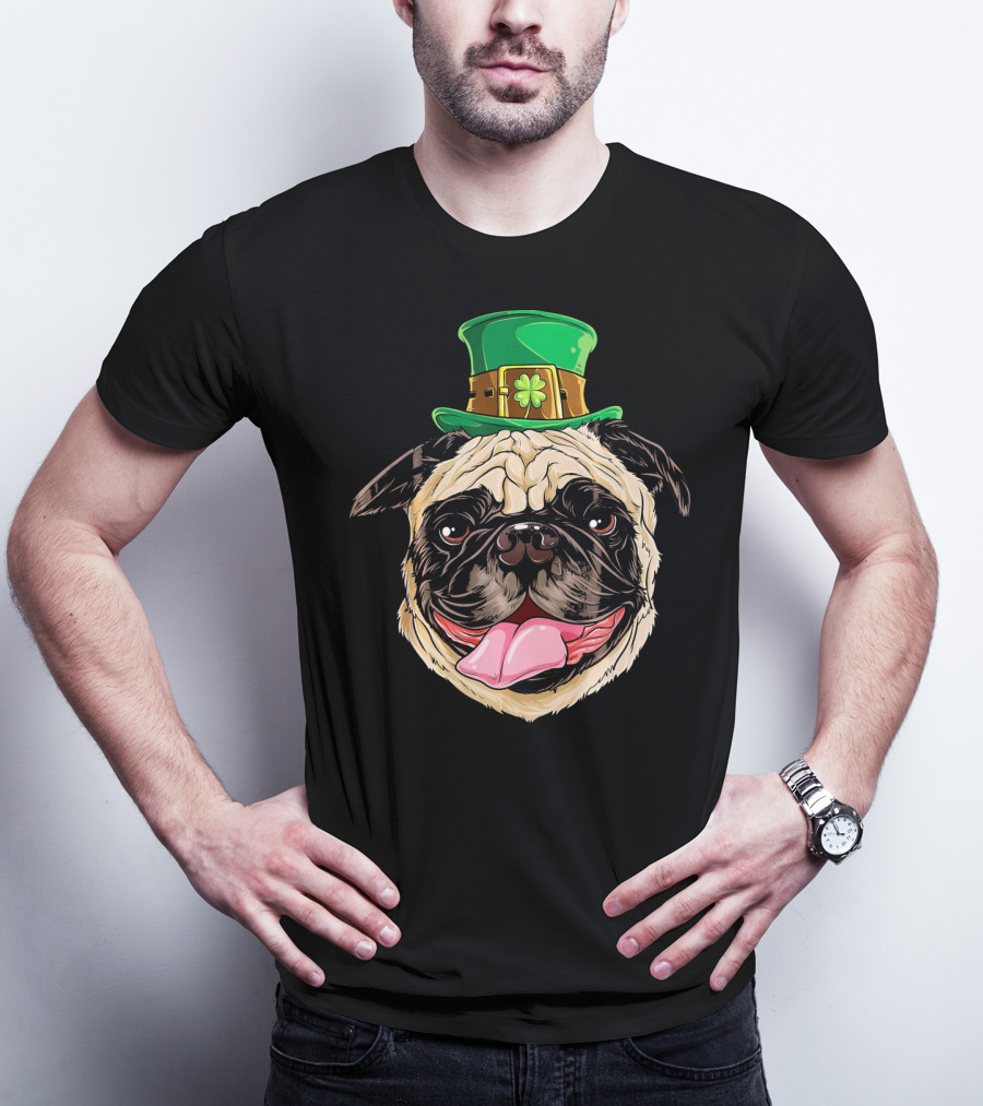 Irish Pug Leprechaun St Patricks Day Shamrock Hat T-Shirt