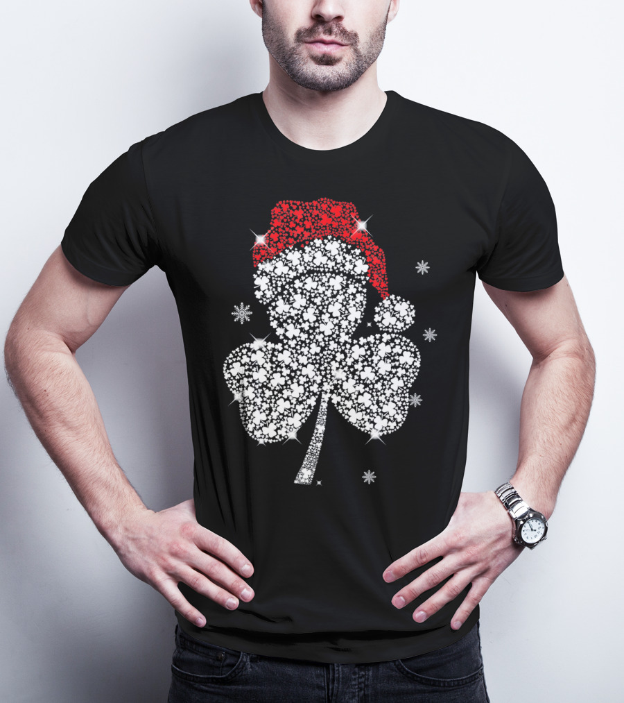 Shamrock With Santa Hat And Snowflakes T-Shirt