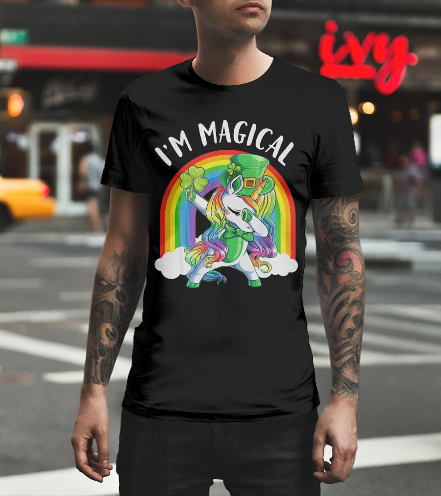 I'm Magical Unicorn Leprechaun Dabbing With Shamrock And Rainbow T-Shirt