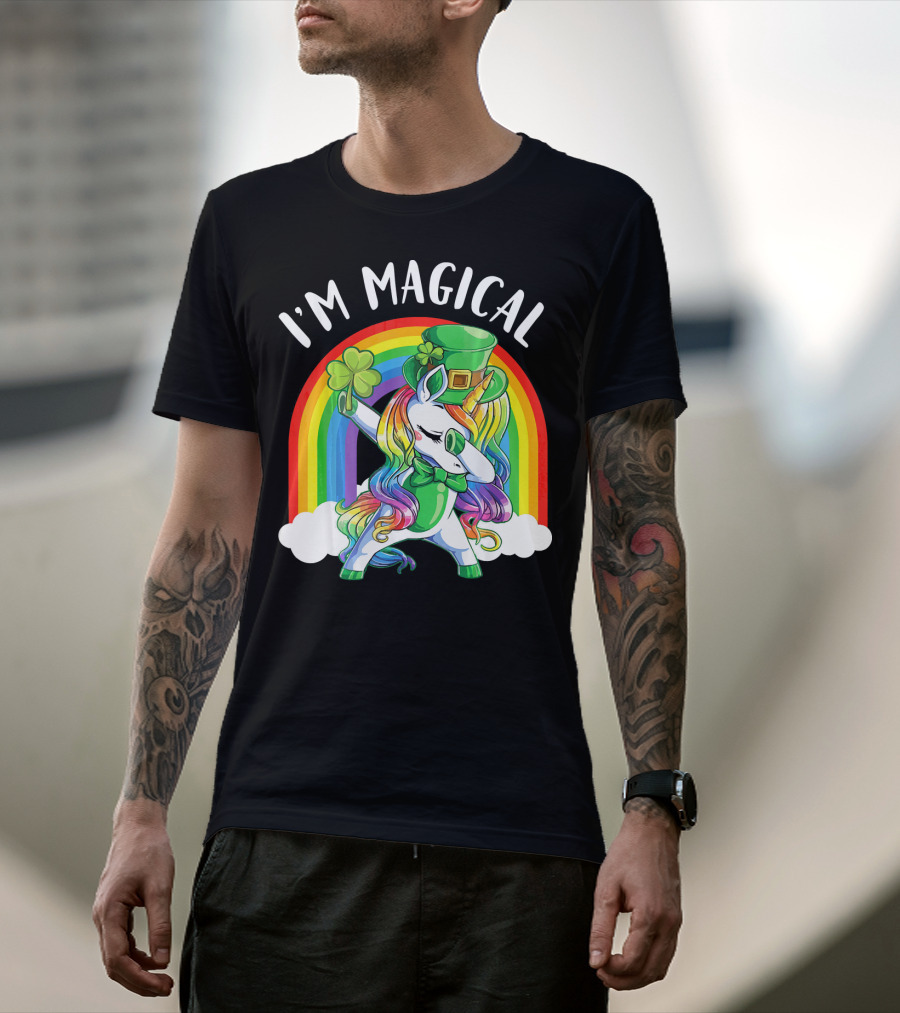 I'm Magical Unicorn Leprechaun Dabbing With Shamrock And Rainbow T-Shirt