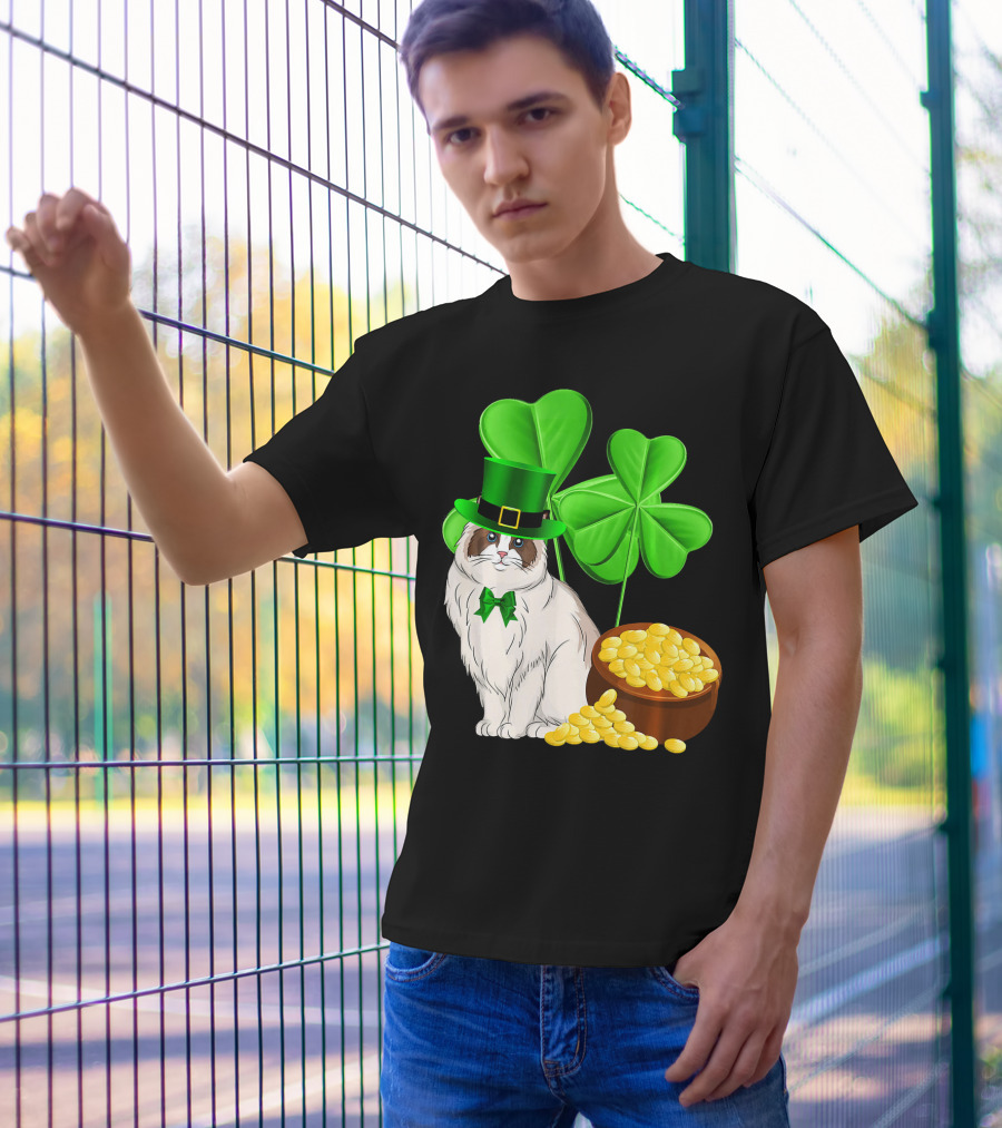 Himalayan Cat St Patricks Day Leprechaun Shamrocks And Gold Coins T-Shirt