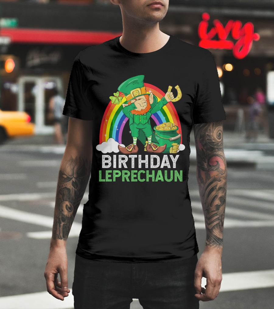 Birthday Leprechaun Dabbing Rainbow Pot Of Gold T-Shirt