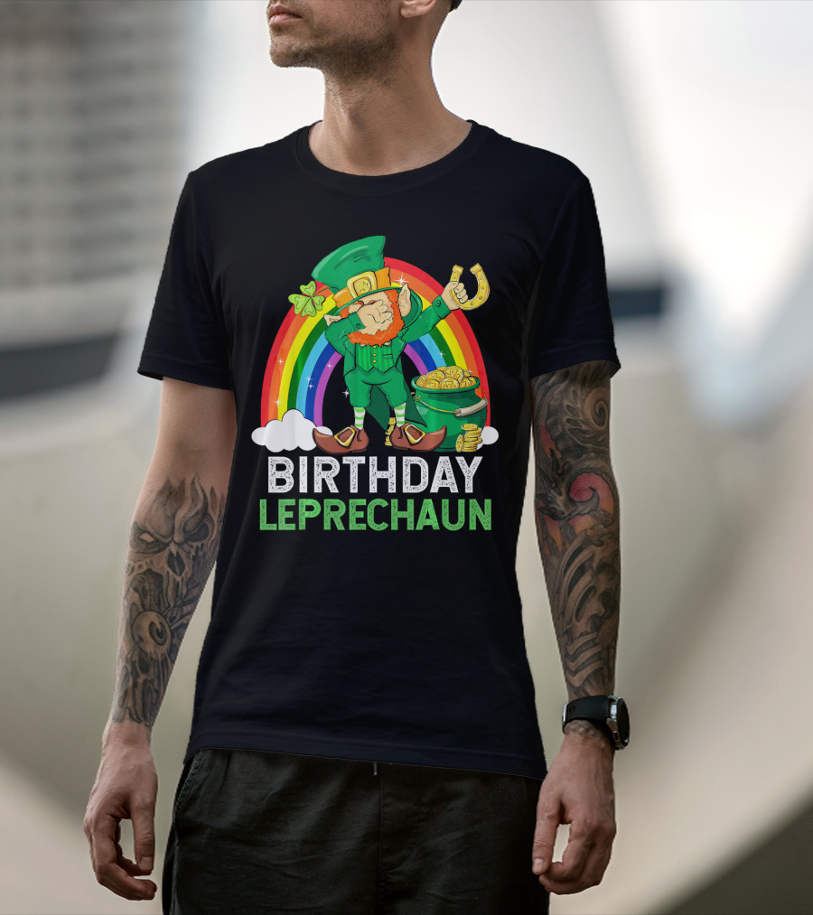 Birthday Leprechaun Dabbing Rainbow Pot Of Gold T-Shirt