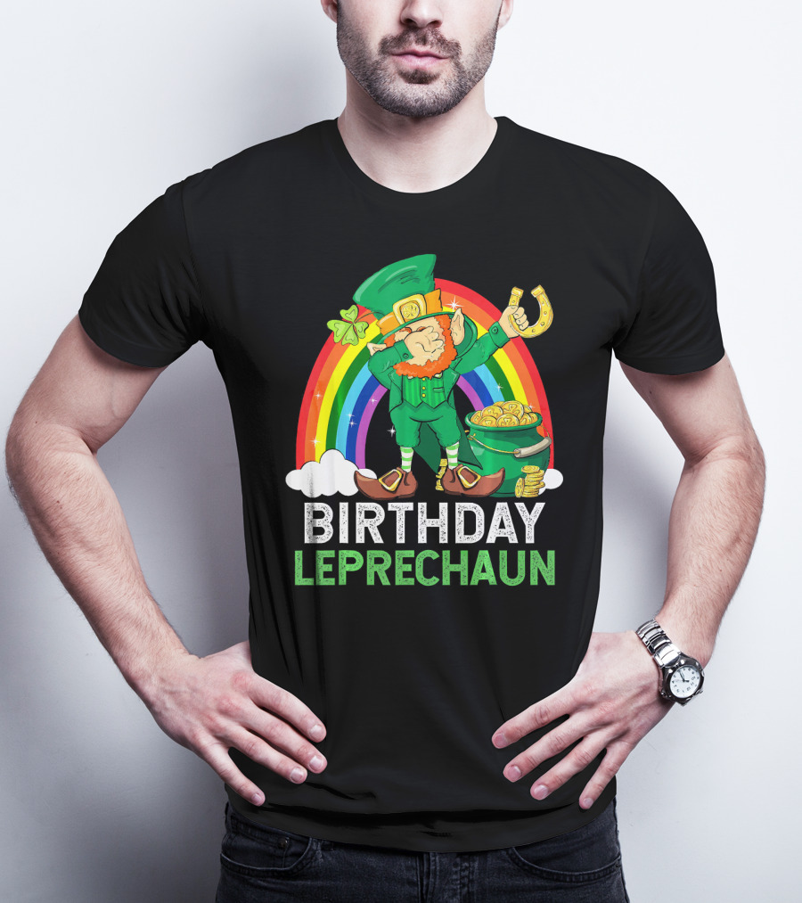 Birthday Leprechaun Dabbing Rainbow Pot Of Gold T-Shirt