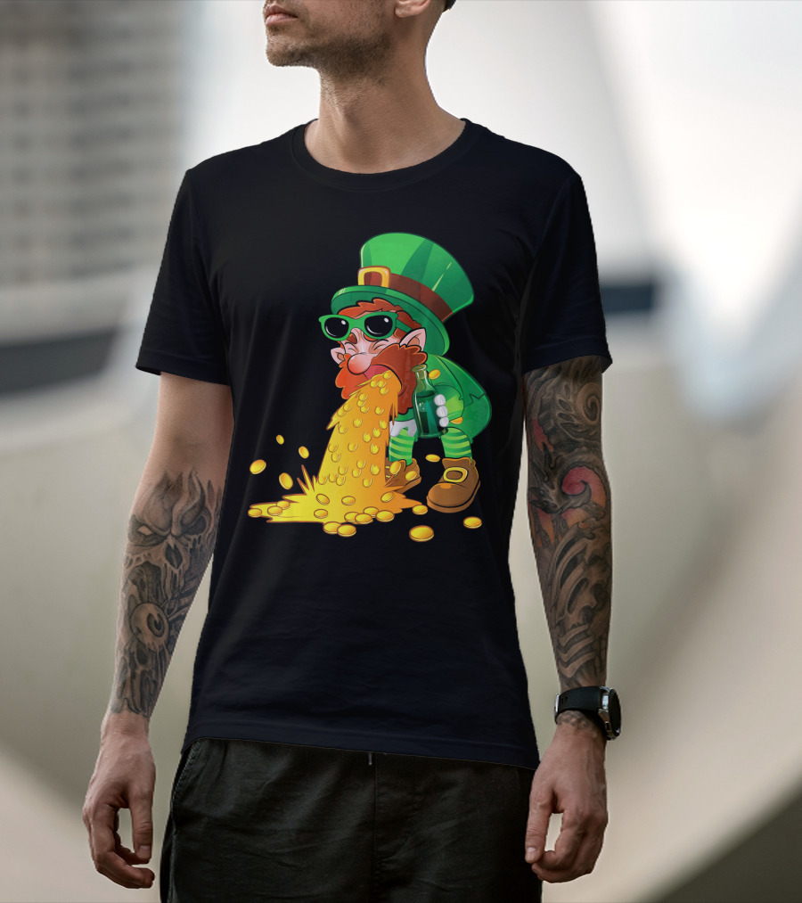 Puking Leprechaun St Patrick's Day Humor With Gold Coins T-Shirt