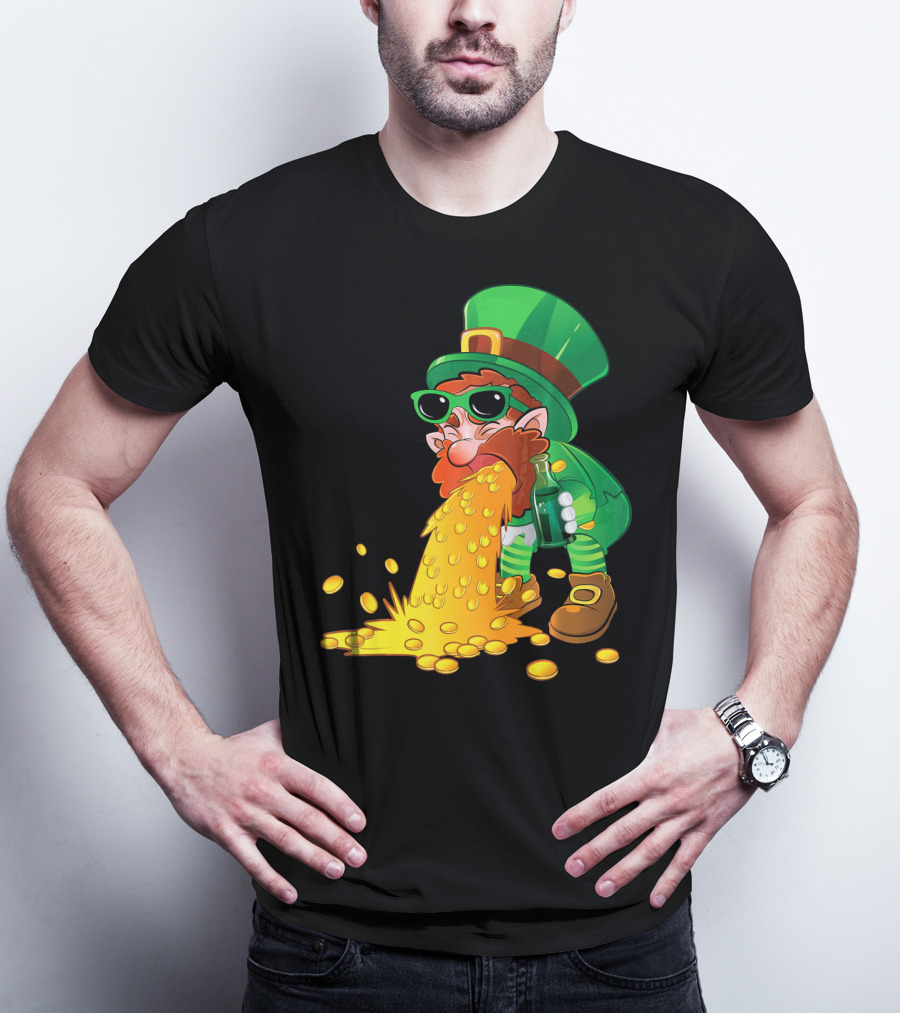 Puking Leprechaun St Patrick's Day Humor With Gold Coins T-Shirt