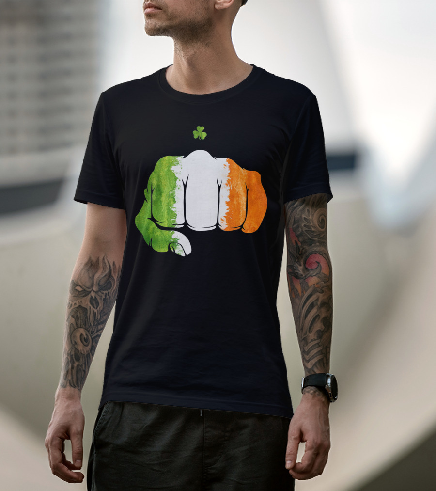 Irish Fighting Fist With Tricolor And Shamrock Mixed Martial Arts T-Shirt