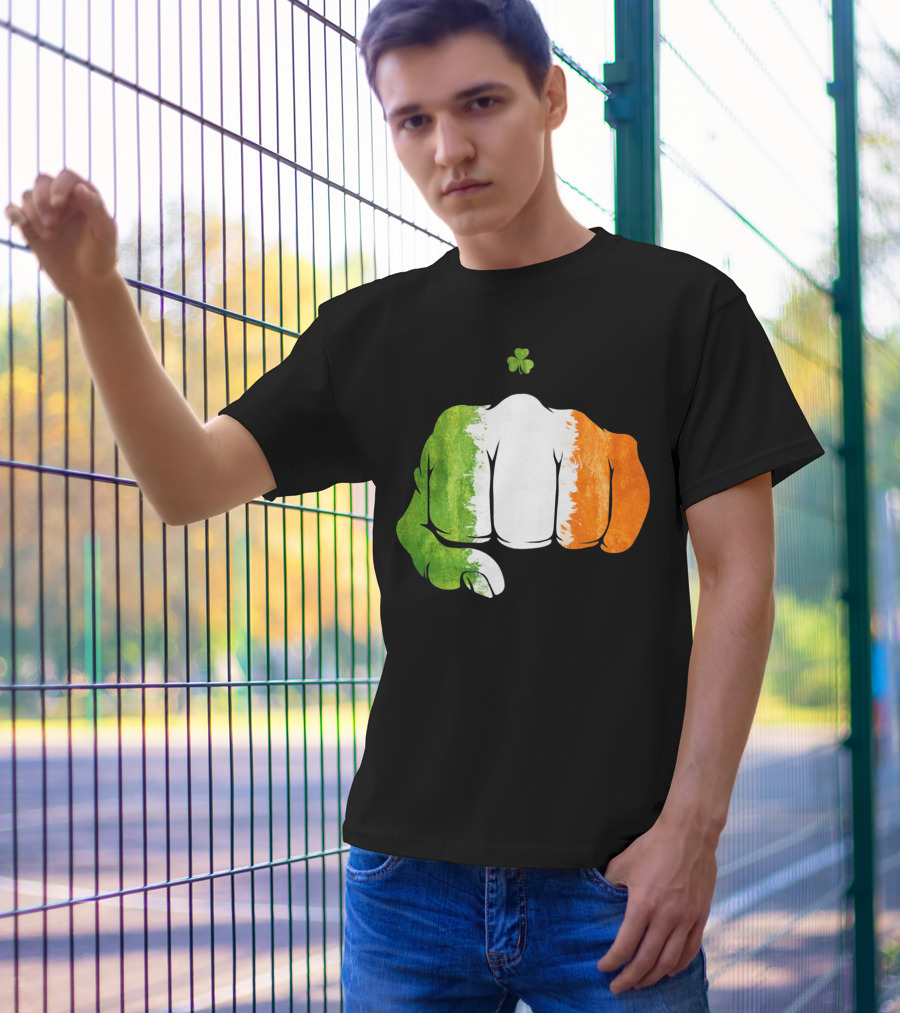 Irish Fighting Fist With Tricolor And Shamrock Mixed Martial Arts T-Shirt