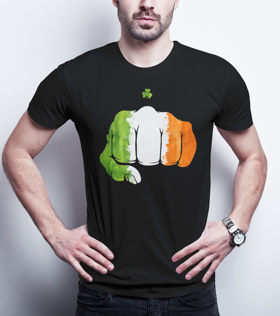 Irish Fighting Fist With Tricolor And Shamrock Mixed Martial Arts T-Shirt