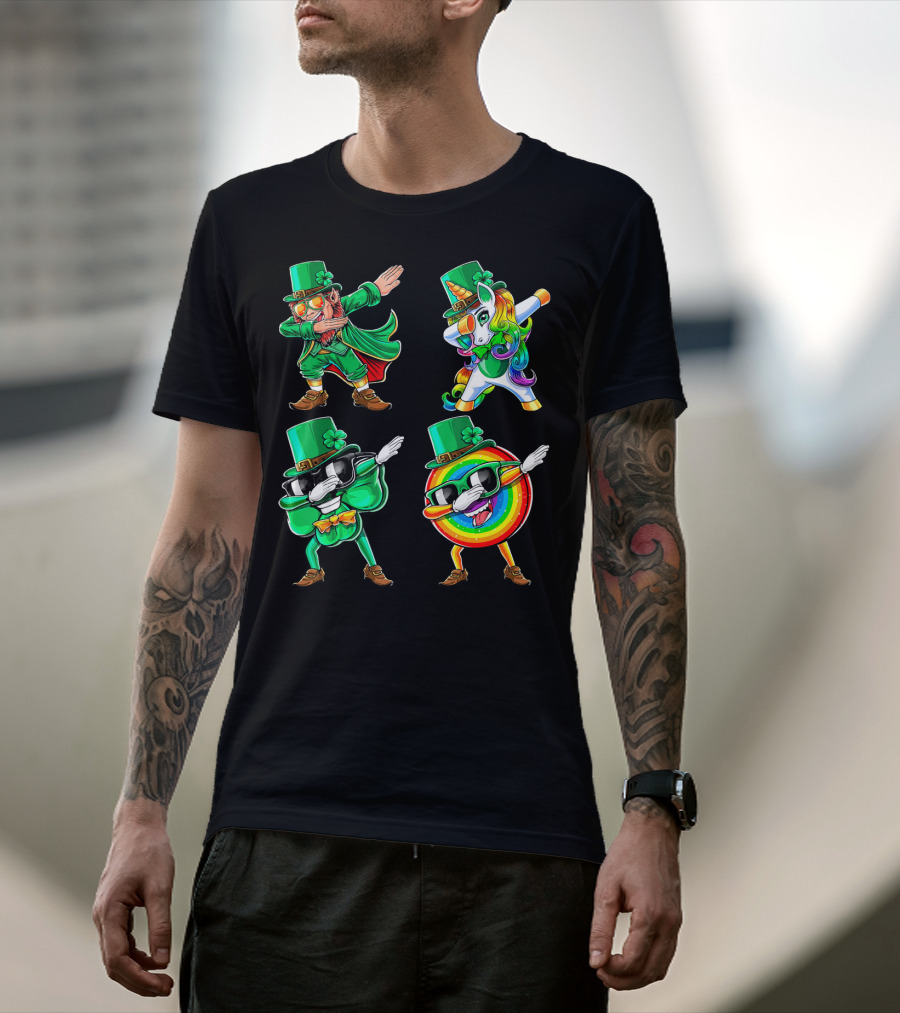 Dabbing Leprechaun Unicorn Rainbow Shamrock St. Patrick's Day Fun T-Shirt