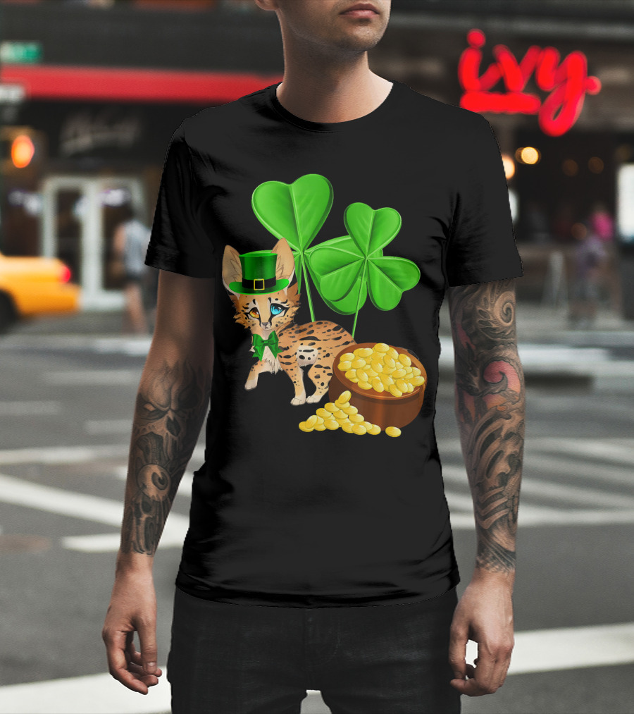 Ocicat St Patricks Day Leprechaun With Shamrocks And Gold Coins T-Shirt
