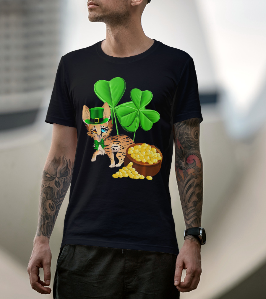 Ocicat St Patricks Day Leprechaun With Shamrocks And Gold Coins T-Shirt