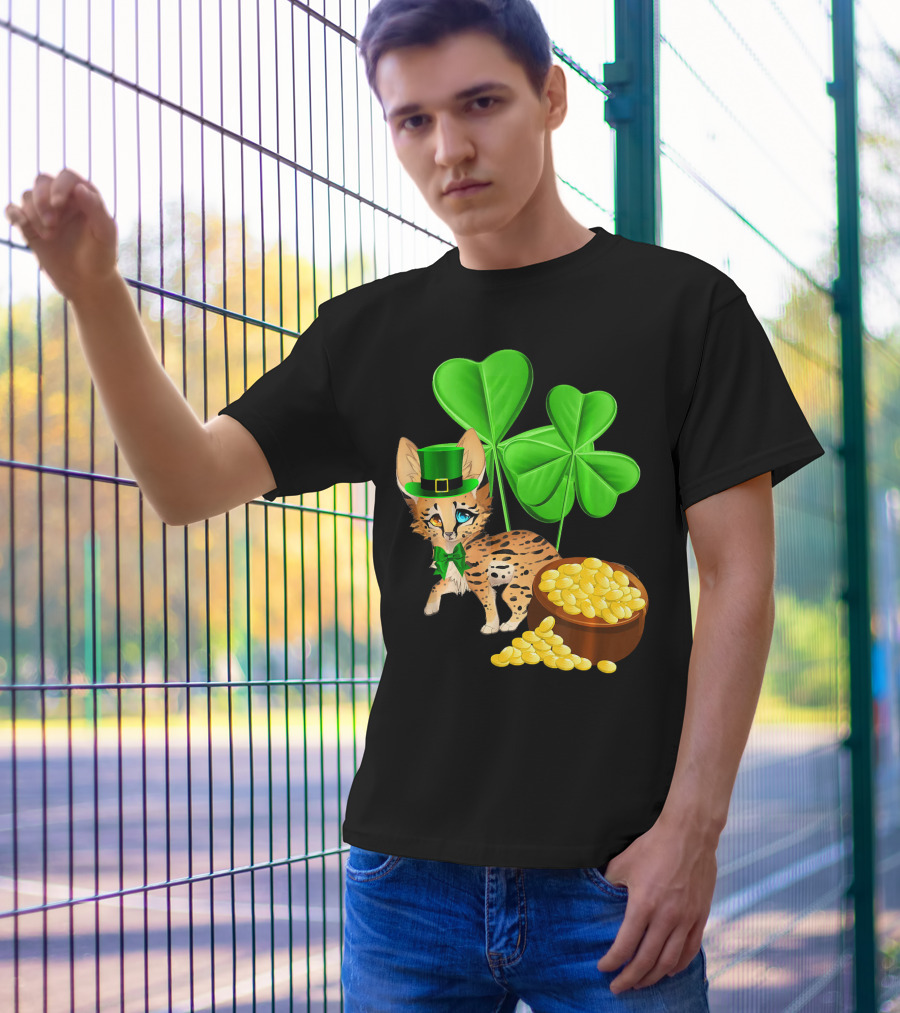 Ocicat St Patricks Day Leprechaun With Shamrocks And Gold Coins T-Shirt
