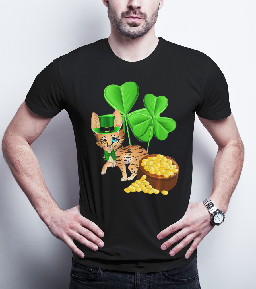 Ocicat St Patricks Day Leprechaun With Shamrocks And Gold Coins T-Shirt