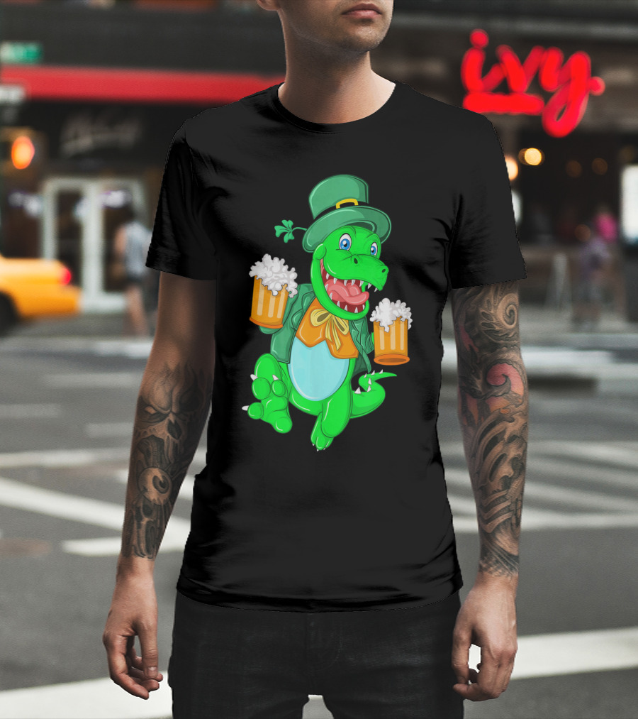 Irish Leprechaun Dinosaur Beer Party T-Shirt