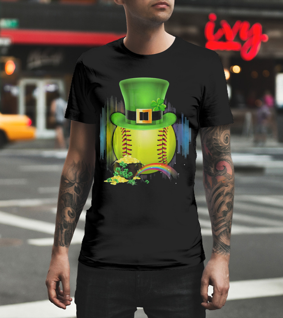Leprechaun Softball St. Patrick's Day Coin Rainbow T-Shirt