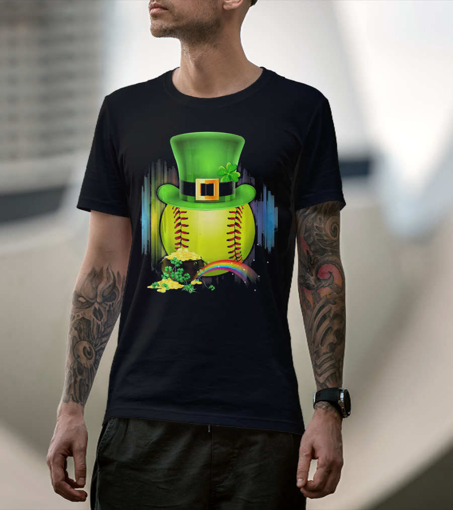 Leprechaun Softball St. Patrick's Day Coin Rainbow T-Shirt